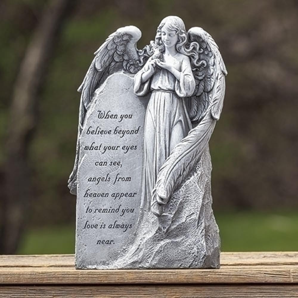 Roman Angel with Bird Garden Stone Statue 11.25"H – Delectable ...